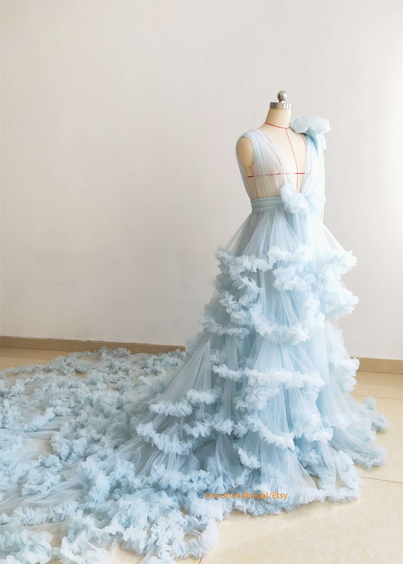 Light Blue Maternity Robe/free Sizes Ruffle Tulle Dress Photo - Etsy