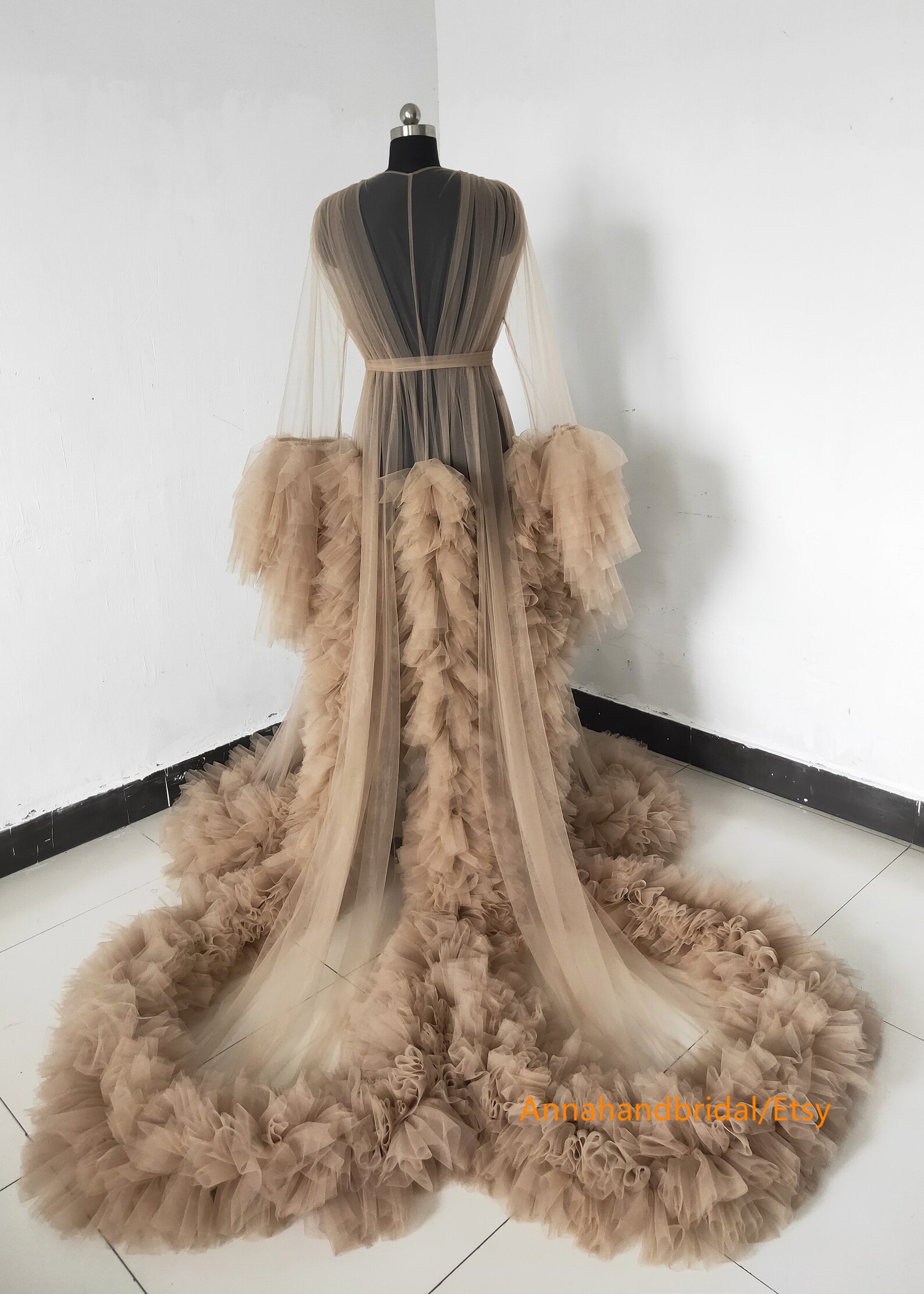 Tan Maternity Robe/open Front Ruffle Tulle Dress Photo Shoot - Etsy