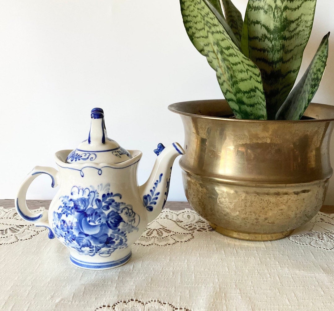 Ghzel Russian Blue and White Teapot Signed by Artist - Etsy