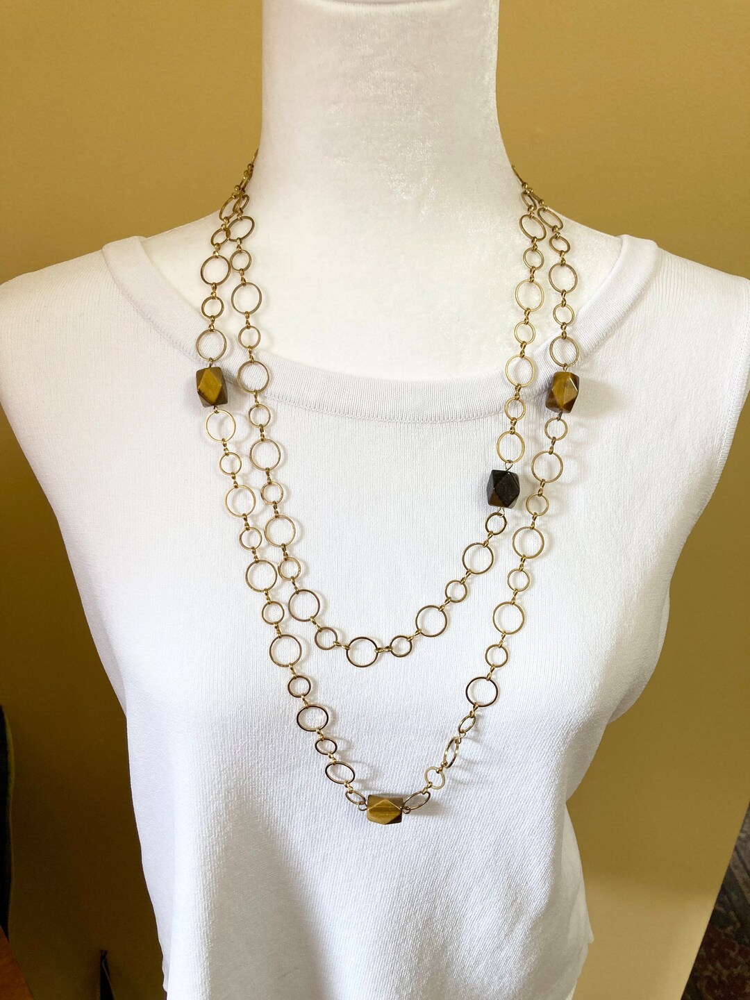 Tiger Eye Gold Toned Chain Necklace - Etsy