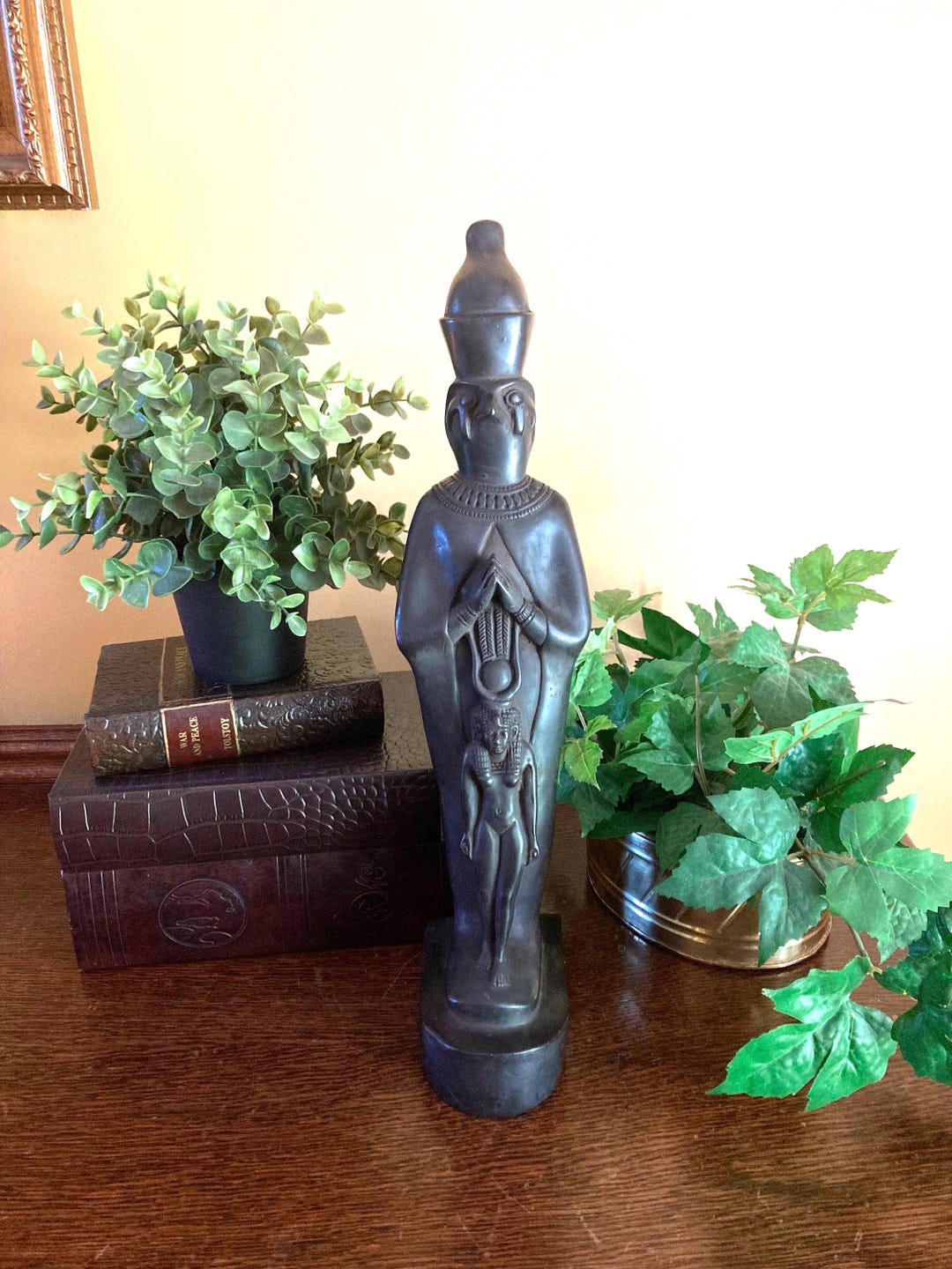 Egyptian God Horus or Qebehsenuef, and Isis, 16” Sculpture Very Heavy ...