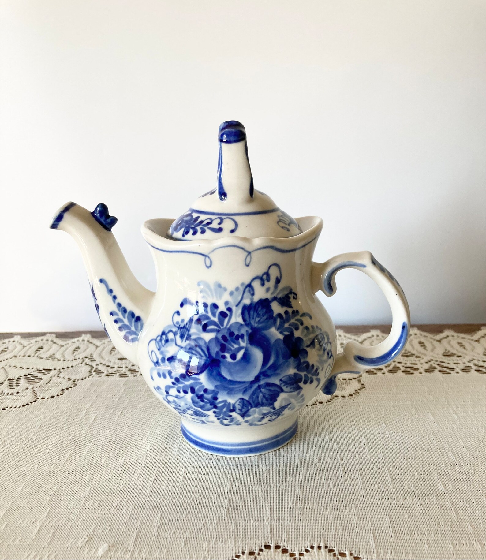 Ghzel Russian Blue and White Teapot Signed by Artist - Etsy