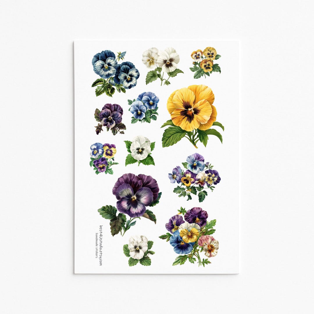 Botanical Pansy Stickers – Vivid Floral Decals for Spring and Gardening ...