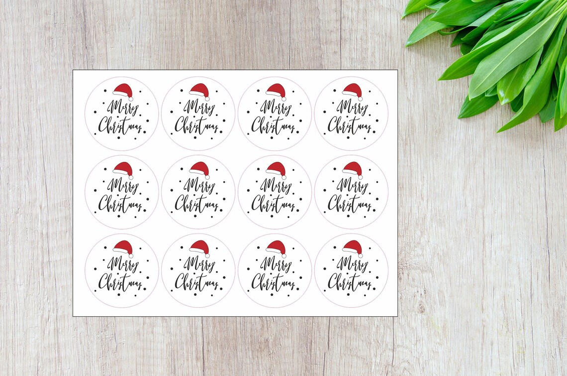 Merry Christmas Round Stickers Christmas Stickers Gift | Etsy