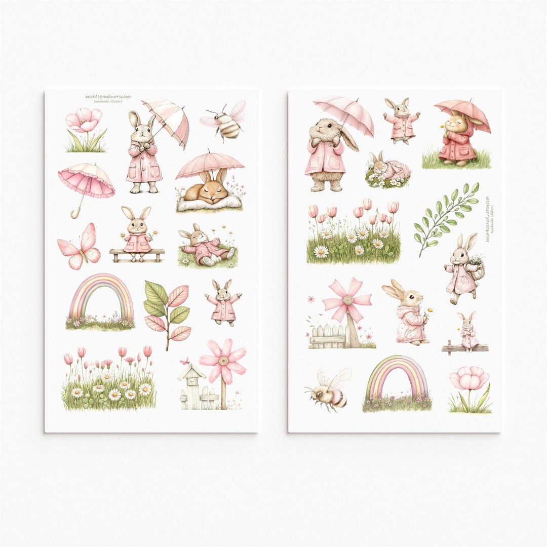 Spring Bunny Sticker Sheet for Journals and Crafts - Etsy
