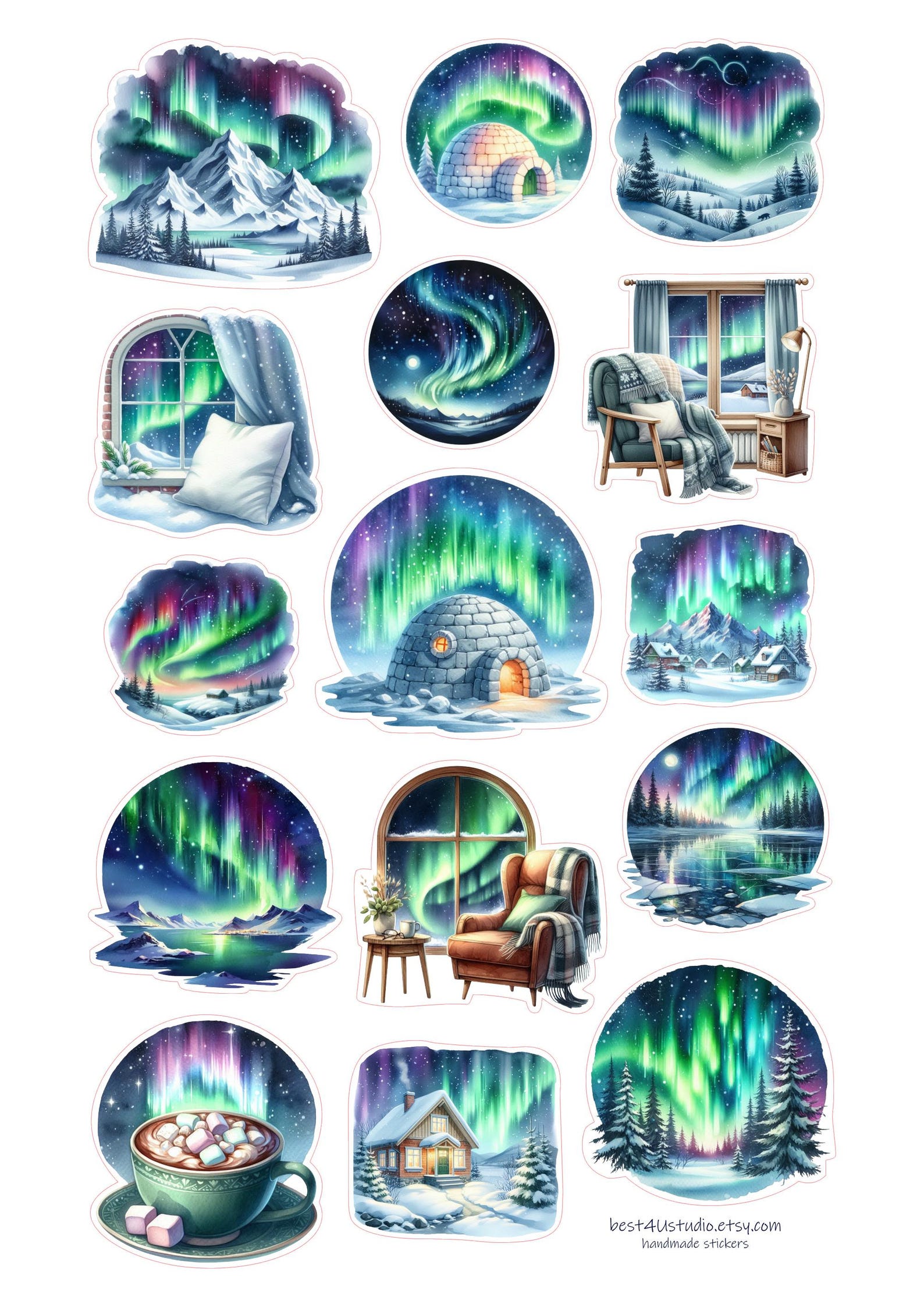 Aurora Borealis Winter Sticker Set for Scrapbooking Journaling Planners ...