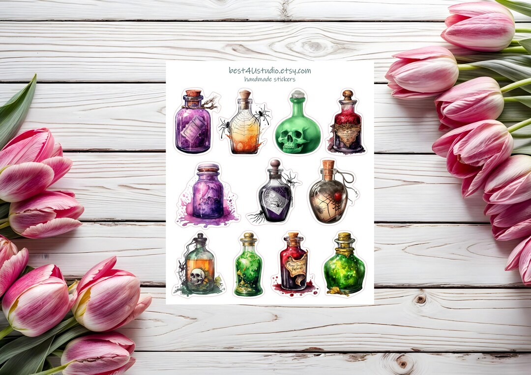 Witch Apothecary Stickers, Magic Potion Bottle, Halloween Stickers ...