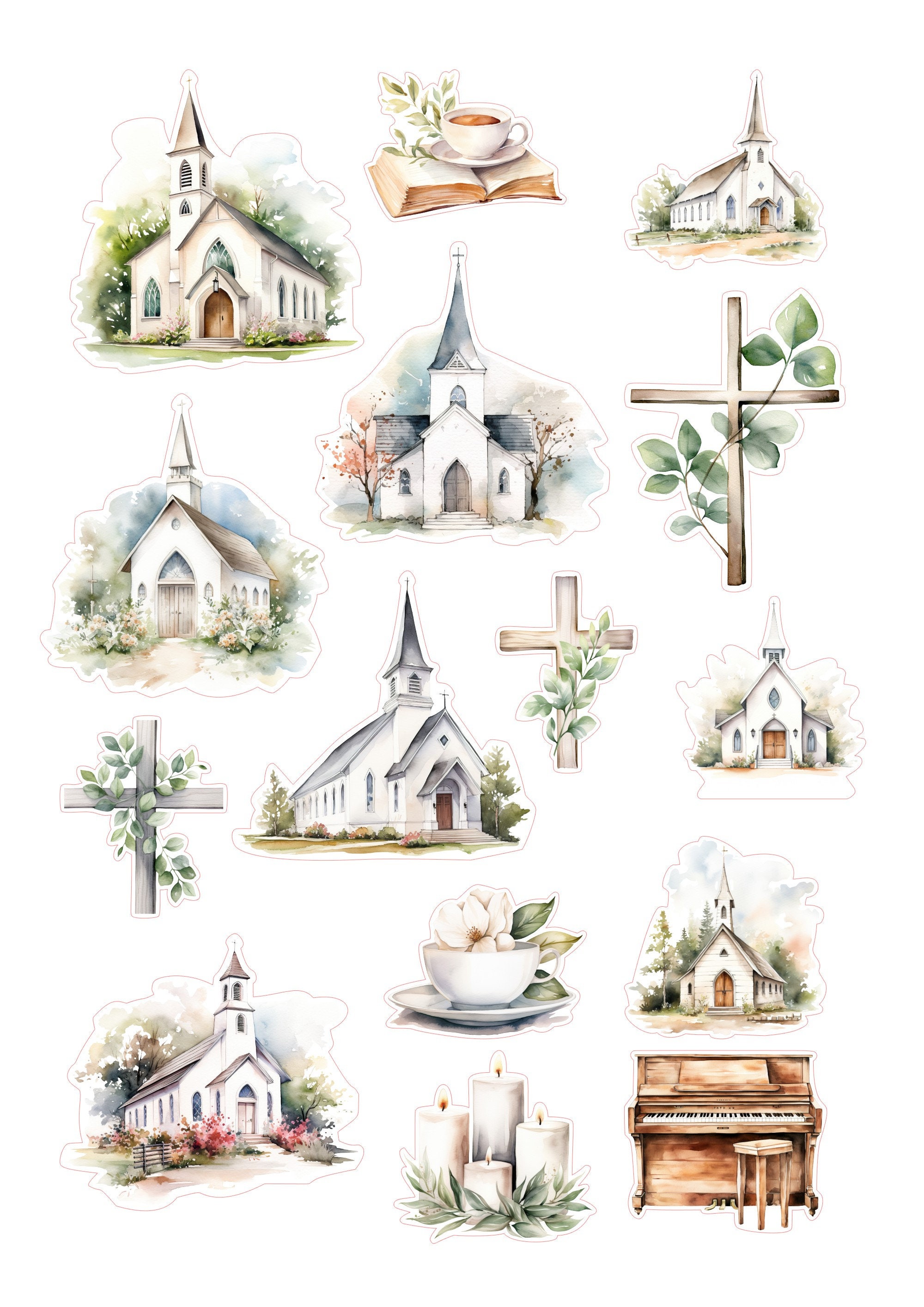 Church Stickers: Watercolor Religious Decals, Christian Art - Etsy
