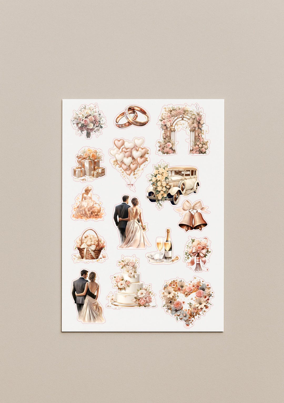 Floral Wedding Sticker Sheet, Engagement Stickers, Bride, Groom ...