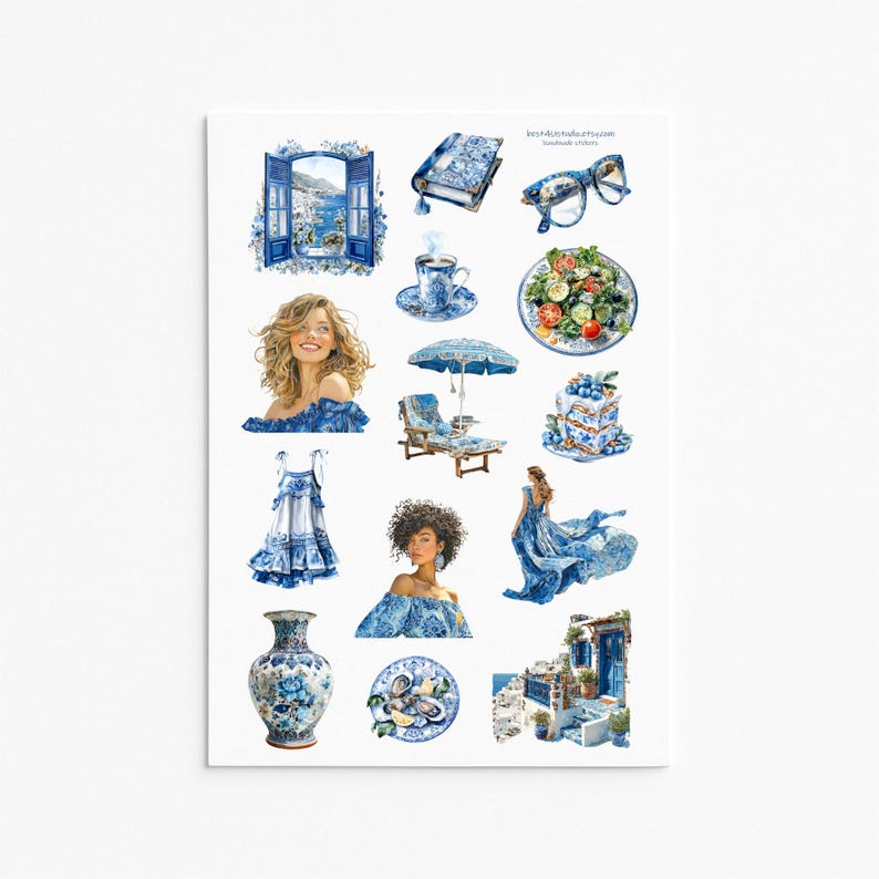 Greek Coastal Sticker Set Blue Mediterranean Summer Planner Journal ...
