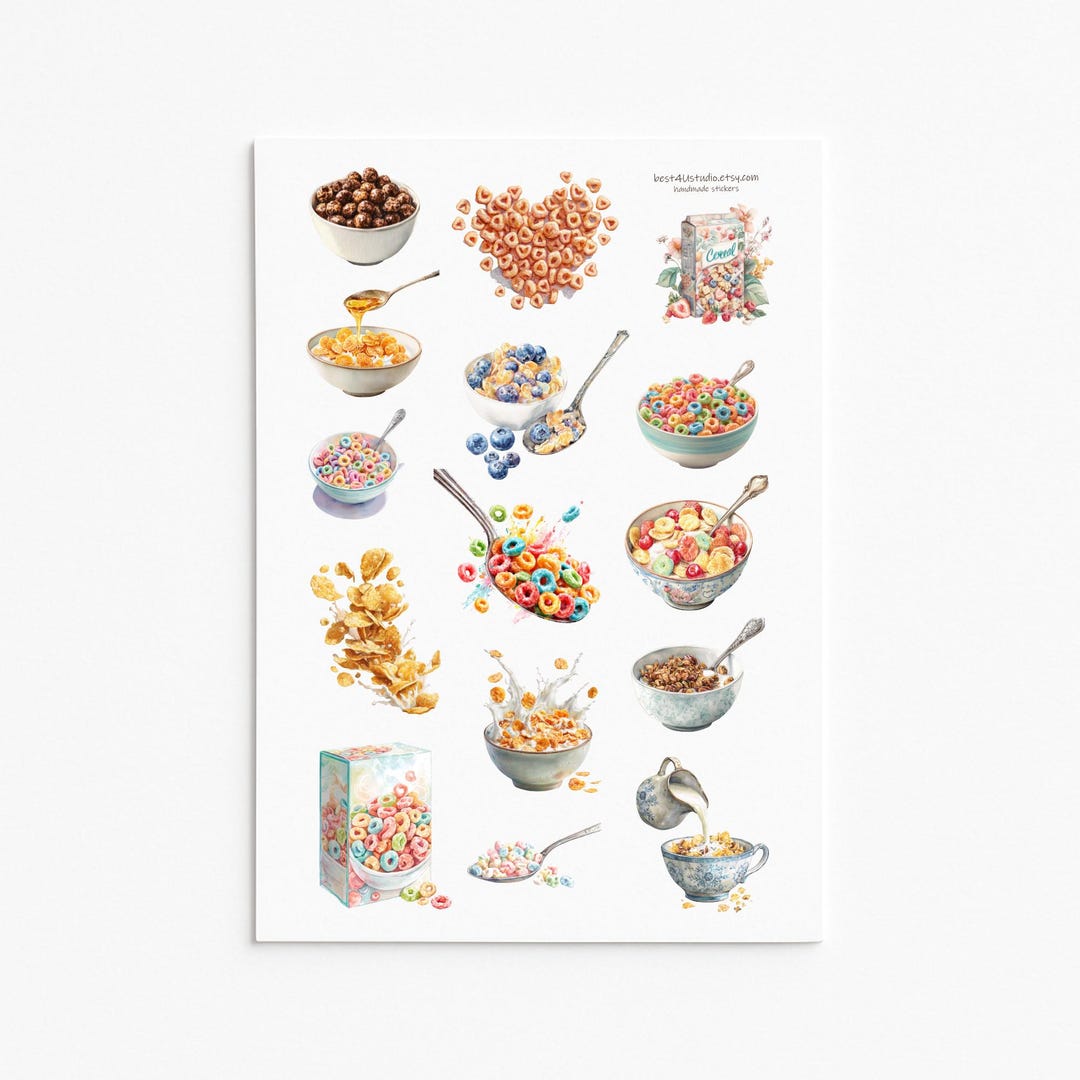 Cereal Sticker Sheet Breakfast Bowls Milk Honey Loops Flakes Granola - Etsy