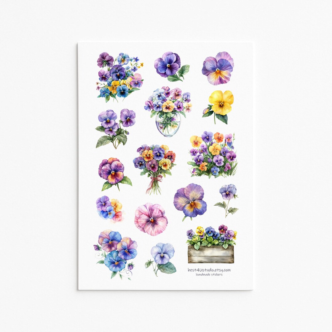 Pansy Flower Sticker Sheet Colorful Spring Floral Bouquet Garden ...