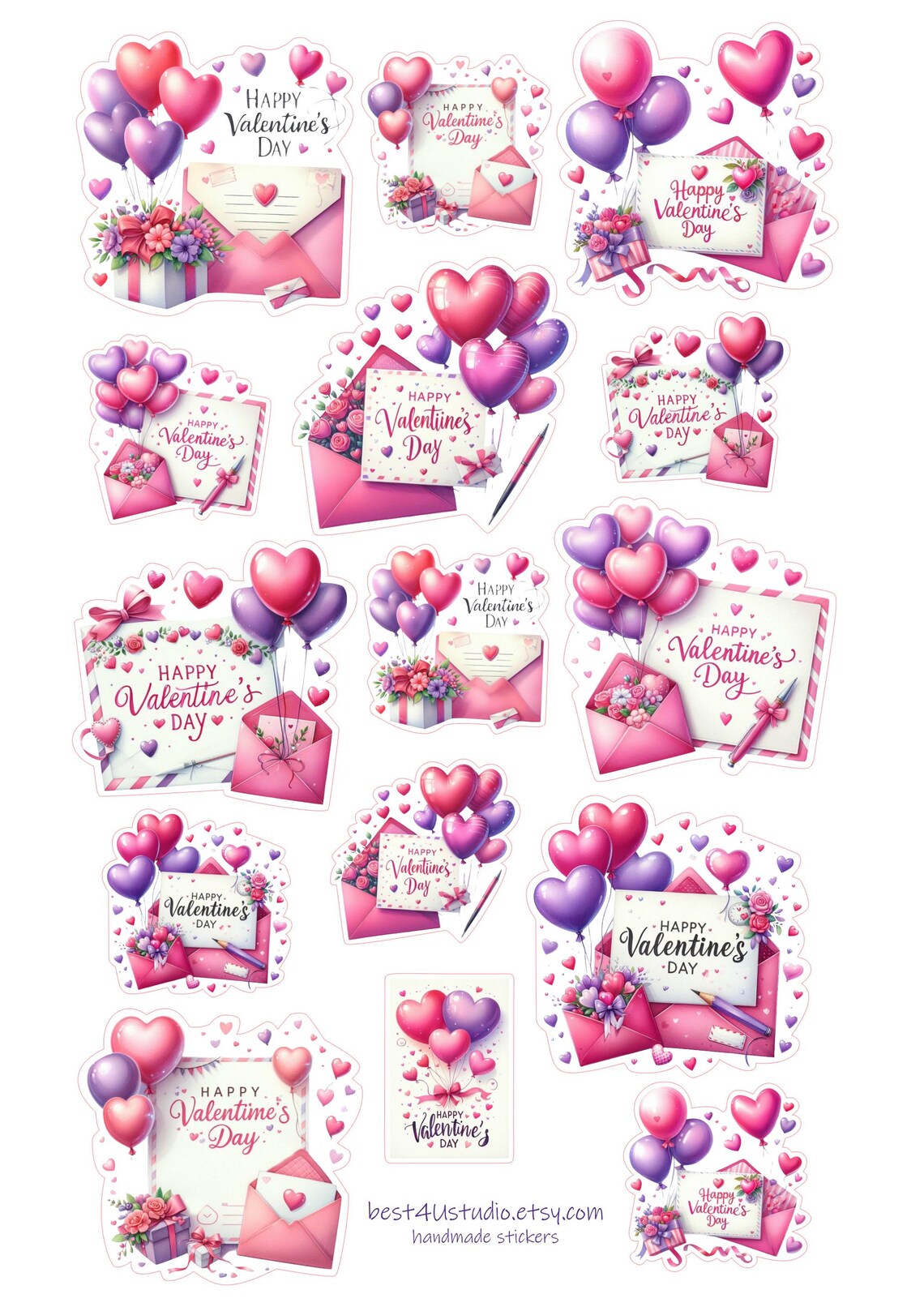 Valentine’s Day Sticker Pack – Romantic Balloons, Envelopes, Flowers ...
