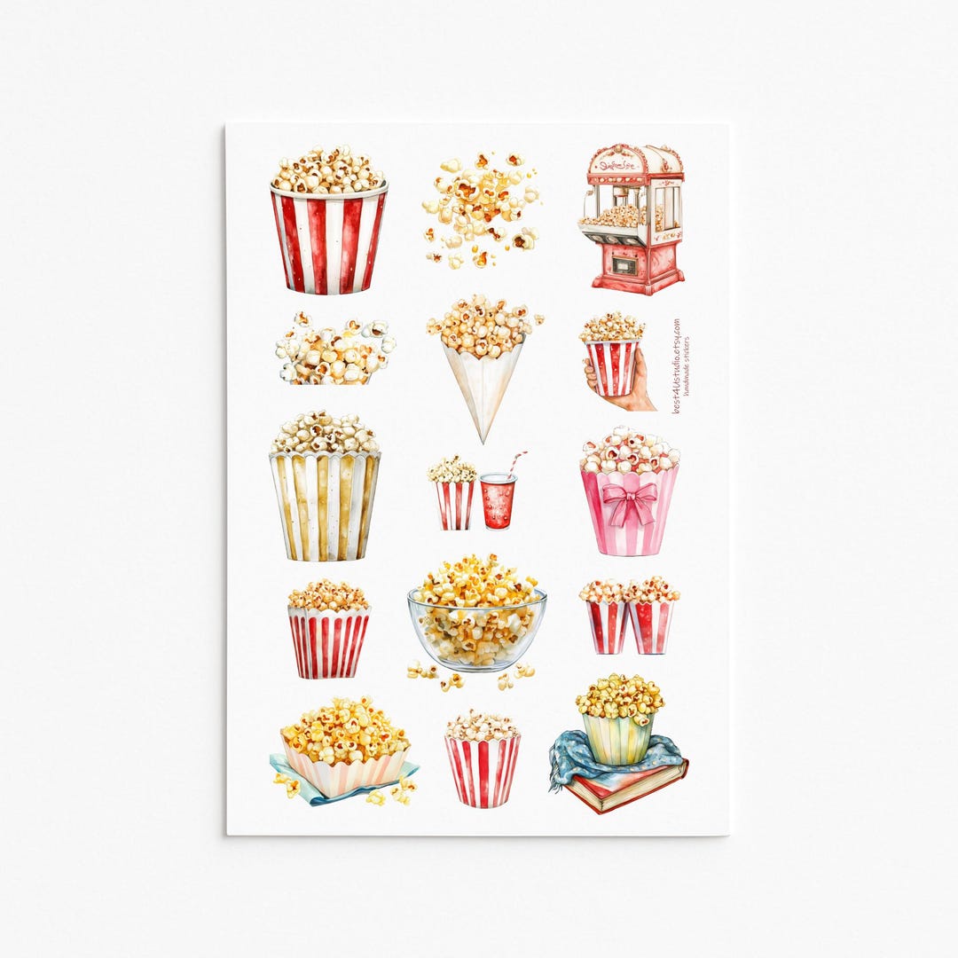 Popcorn Movie Night Stickers for Journals Planners and Scrapbooks - Etsy UK