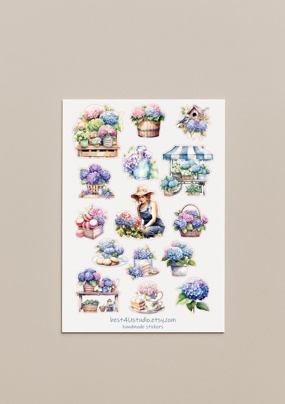 Hydrangea Stickers | Pastel Flower Sticker Sheet | Botanical Floral ...