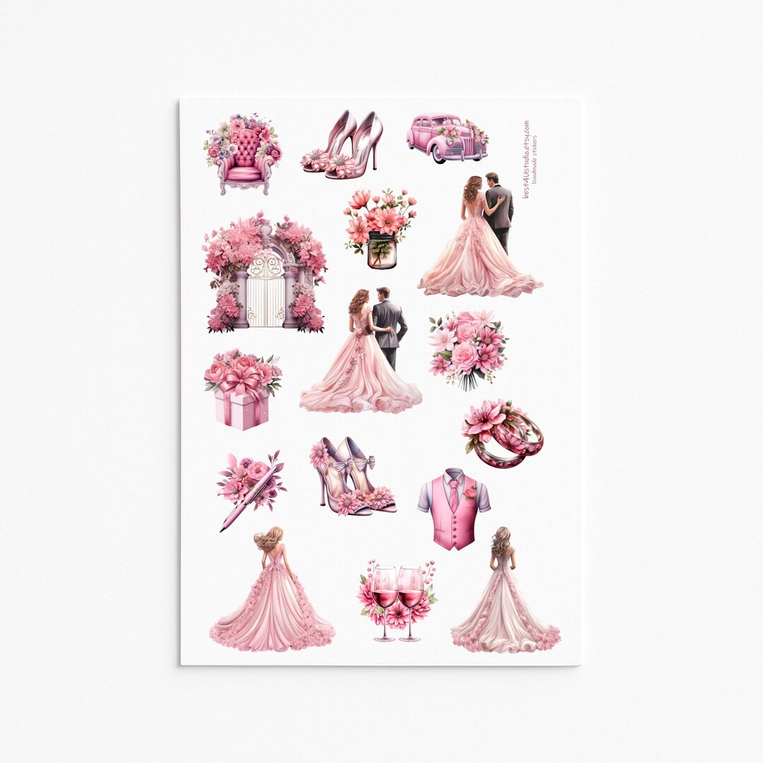 Pink Wedding Sticker Sheet, Engagement Stickers, Bride, Groom, Planner ...
