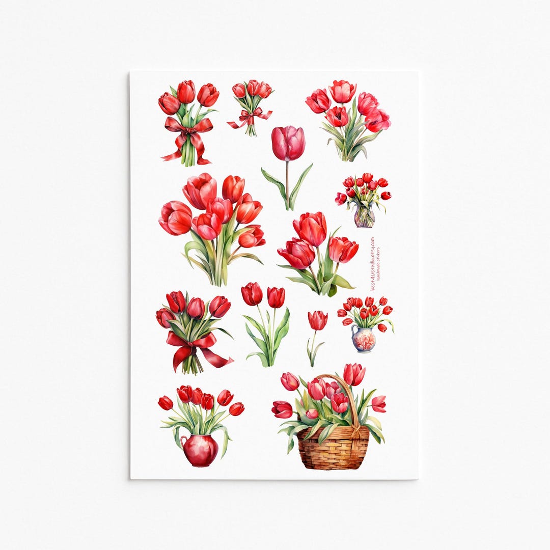 Vibrant Red Tulip Stickers - Floral Decals for Spring Decor and ...