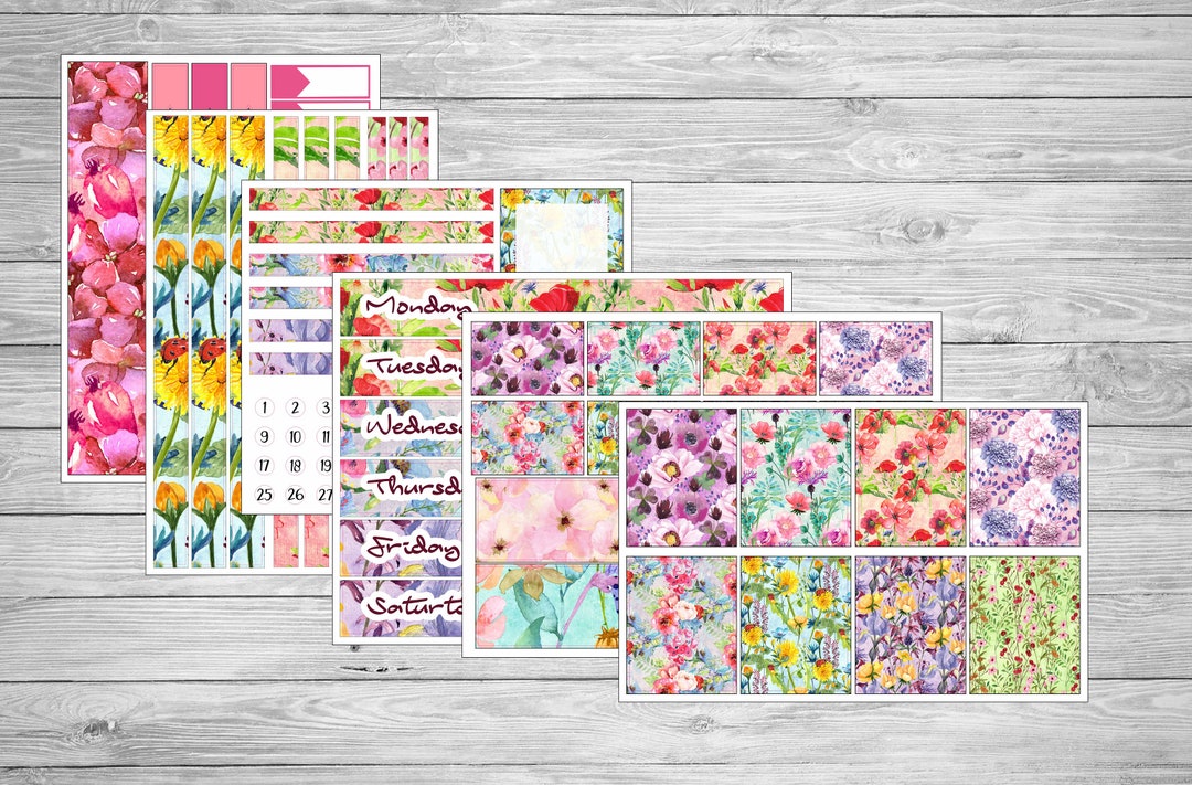 Watercolor Flower Planner Stickers Pack, Summer Flowers, Planner ...