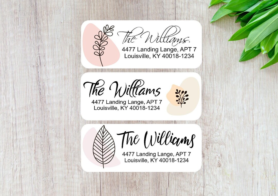 Custom Return Address Labels: Pastel Abstract Leaves, Vinyl Stickers ...