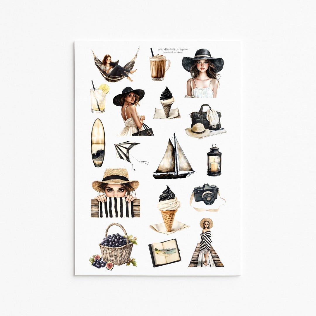 Summer Aesthetic Stickers – Travel & Beach Girl Vinyl Set ...