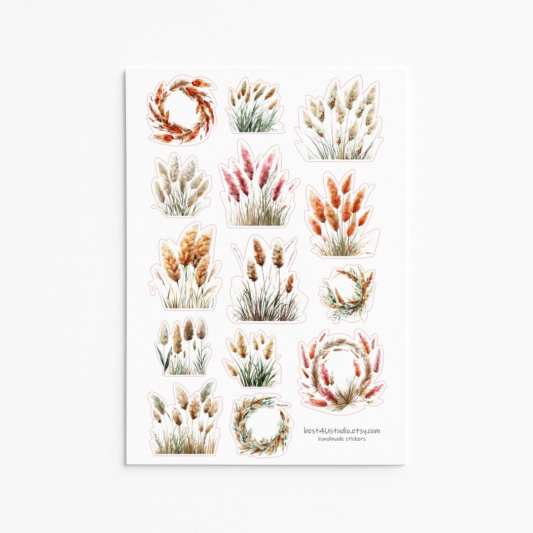 Pampas Grass Stickers: Boho Journal & Scrapbook Designs - Etsy
