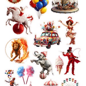 Circus Stickers, Carnival Stickers, Vintage Circus, Circus Theme ...