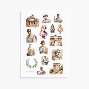 Roman Sticker Sheet Bust Temple Arch Laurel Vase Statue History Art ...