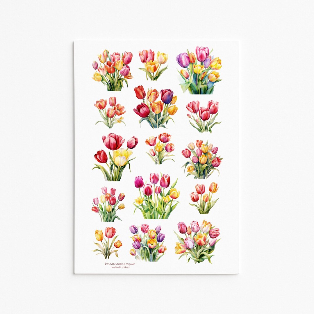 Vibrant Tulip Bouquets Sticker Set - Colorful Floral Decals - Etsy