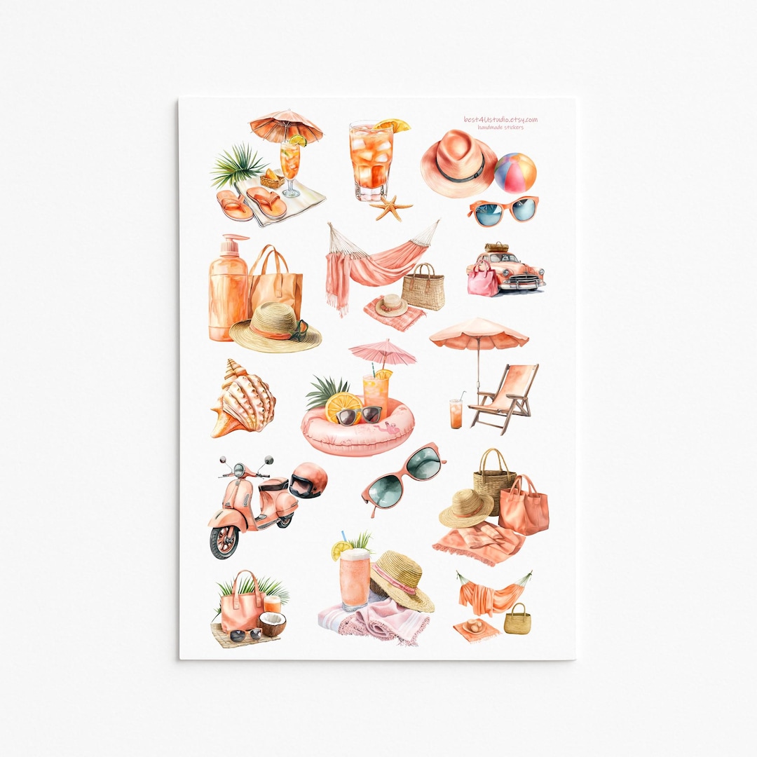 Peach-core Beach Sticker Pack: Pastel Summer Scrapbooking Stickers - Etsy