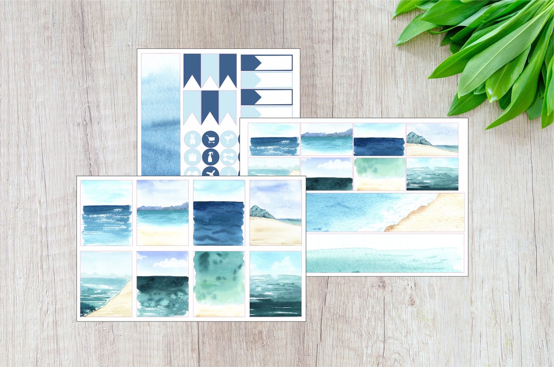 Summer Sea Watercolour Planner Sticker Kit, Ocean Planner Stickers ...