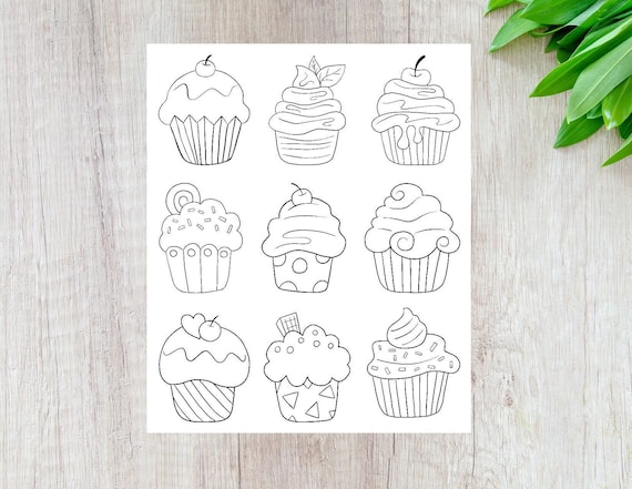 Cupcake Coloring Stickers Adult Coloring Kids Summer | Etsy