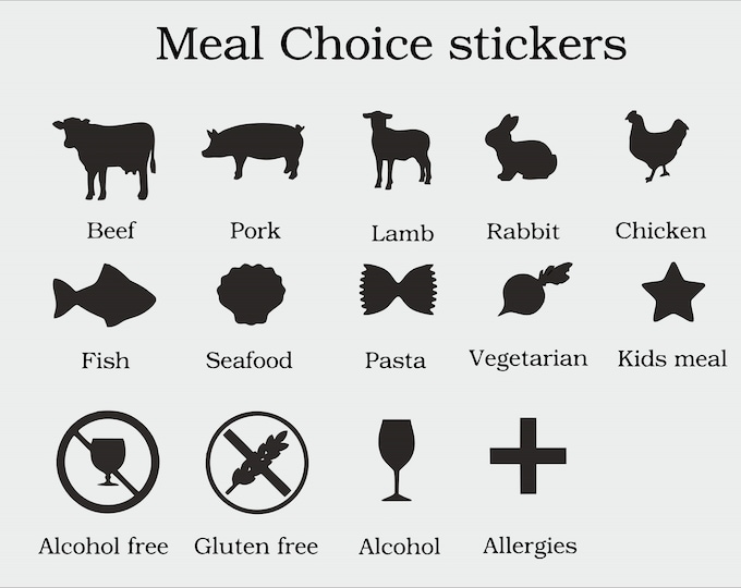 Set of 50 Meal Decal, Meal Stickers, Menu Stickers, Wedding Meal ...