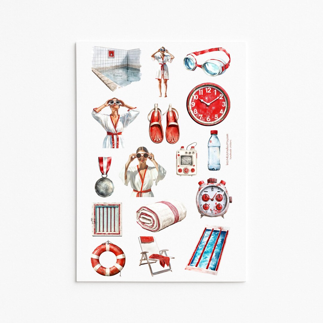 Retro Swimming Pool Stickers: Summer Planner Scrapbook Vinyl Set - Etsy