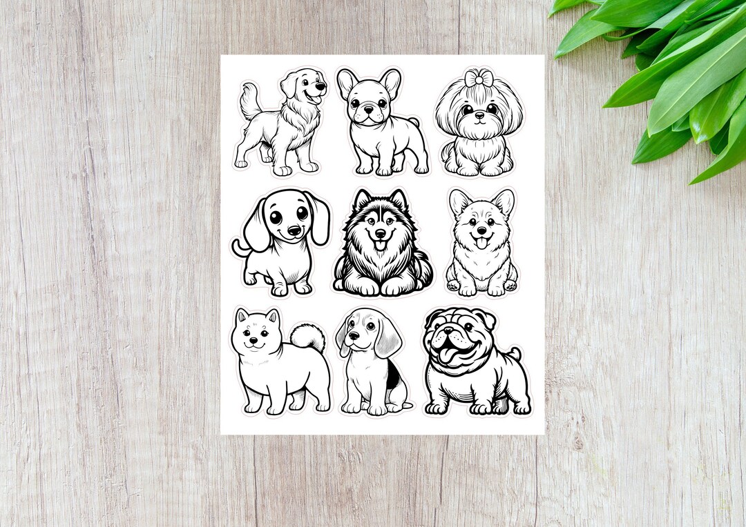 Dog Sticker, Dog Coloring, DIY Stickers, Colorable Stickers, Creative ...