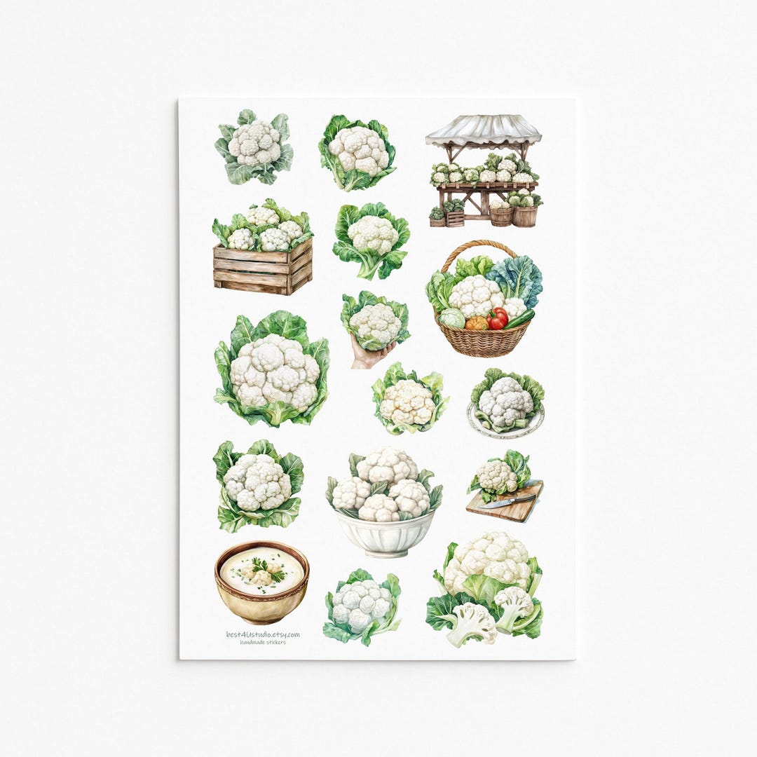 Cauliflower Stickers: Fresh Vegetable Vinyl Decals for Planners - Etsy