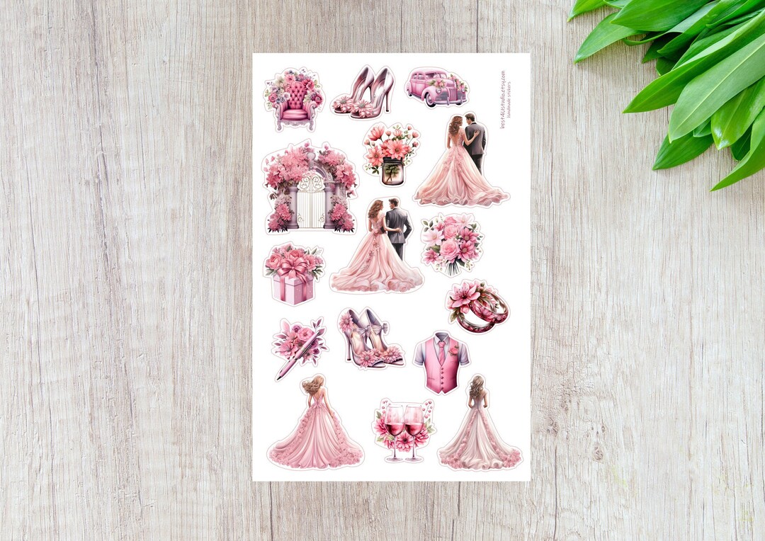 Pink Wedding Sticker Sheet, Engagement Stickers, Bride, Groom, Planner ...