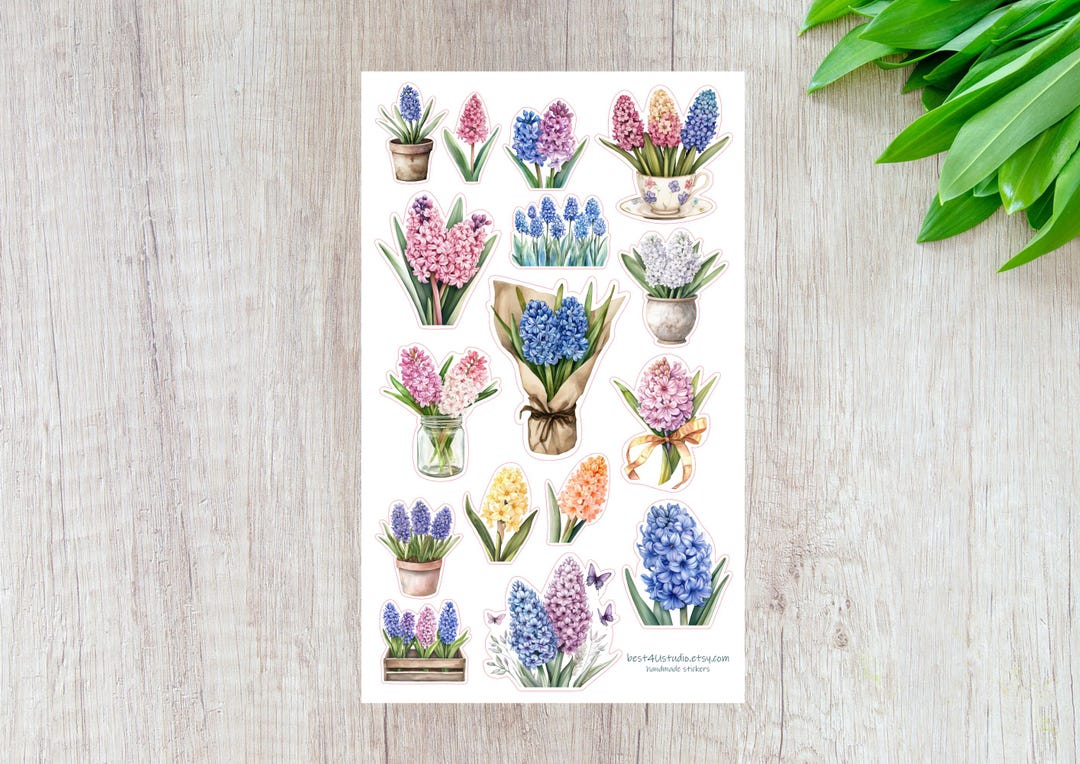 Hyacinth Flower Stickers Set - Spring Floral Vinyl Stickers for ...