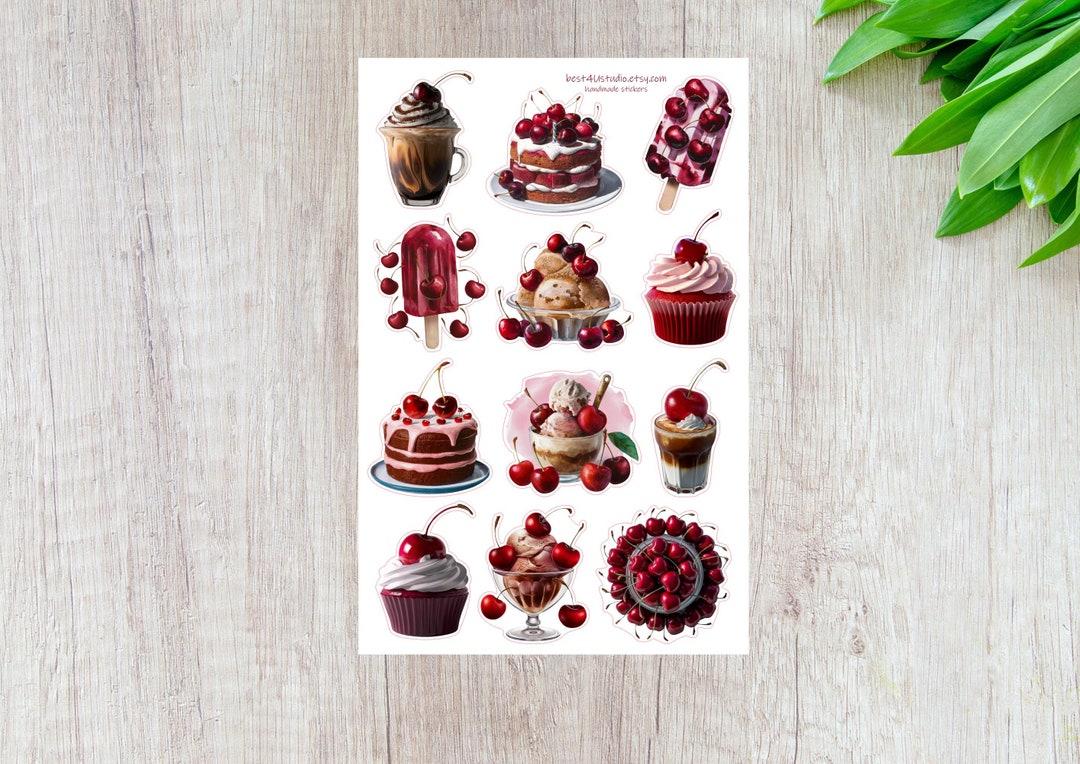 Cherry Stickers, Dessert Stickers, Fruit Stickers, Berry, Red Cherry ...