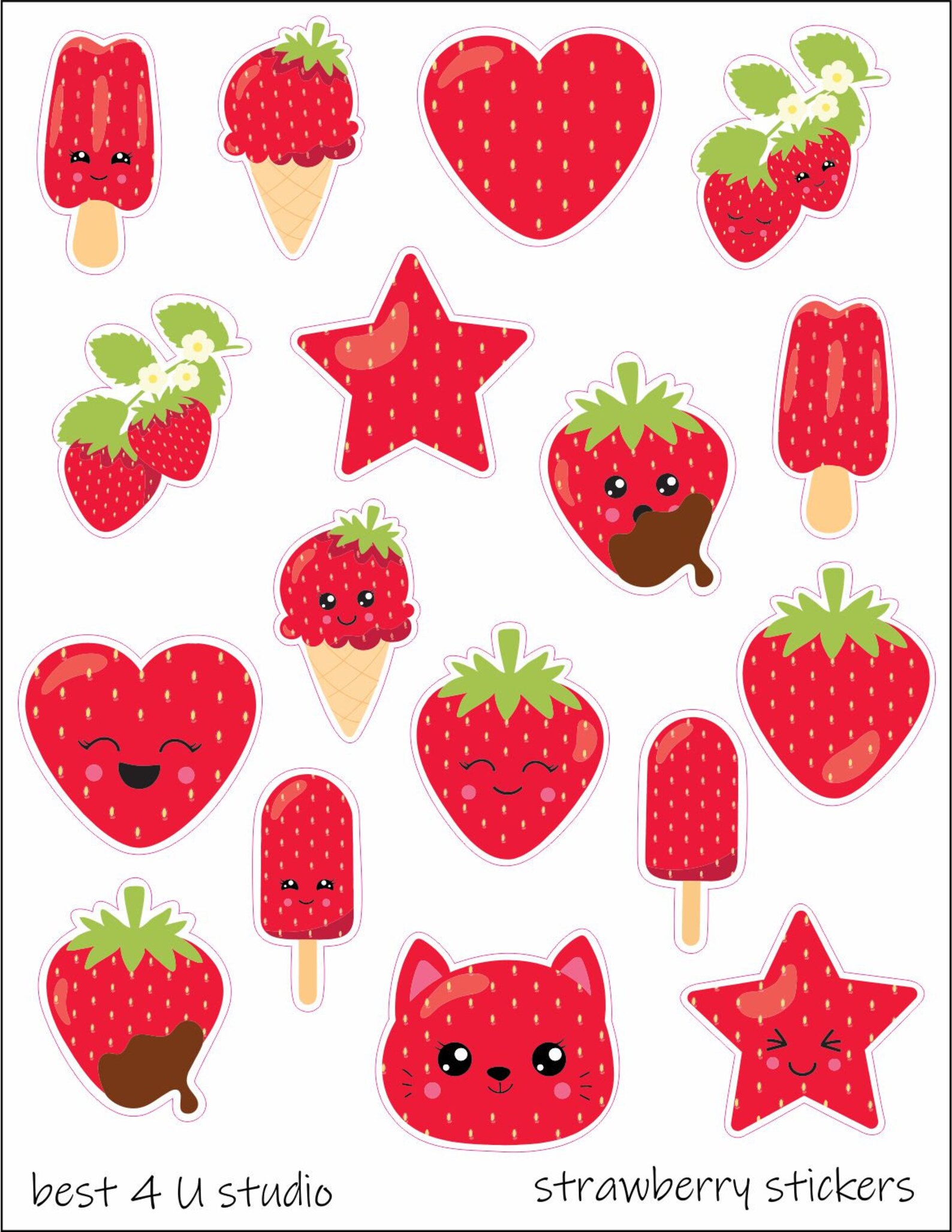 Strawberry Stickers Berry Stickers Fruit Decor Stickers | Etsy