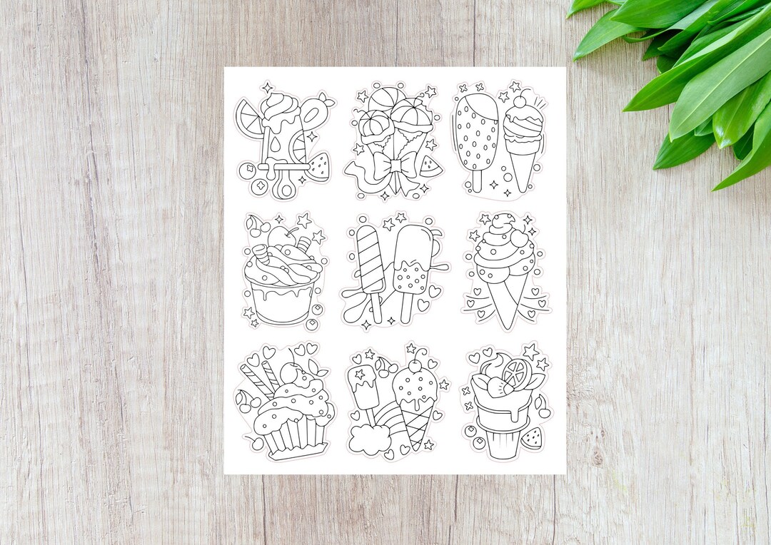 Ice Cream Sticker, Ice Cream Coloring, DIY Stickers, Colorable Stickers ...