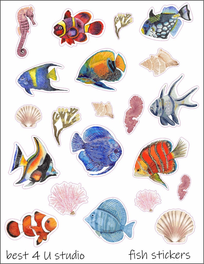 Fish Stickers Ocean Fish Colourful Fishes Party Stickers - Etsy