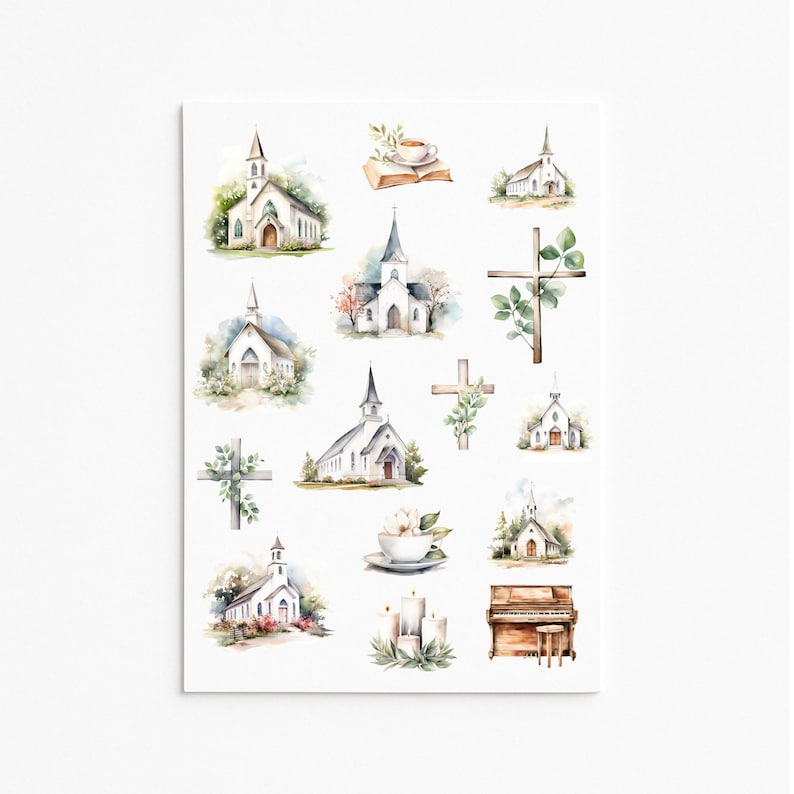 Church Stickers: Watercolor Religious Decals, Christian Art - Etsy