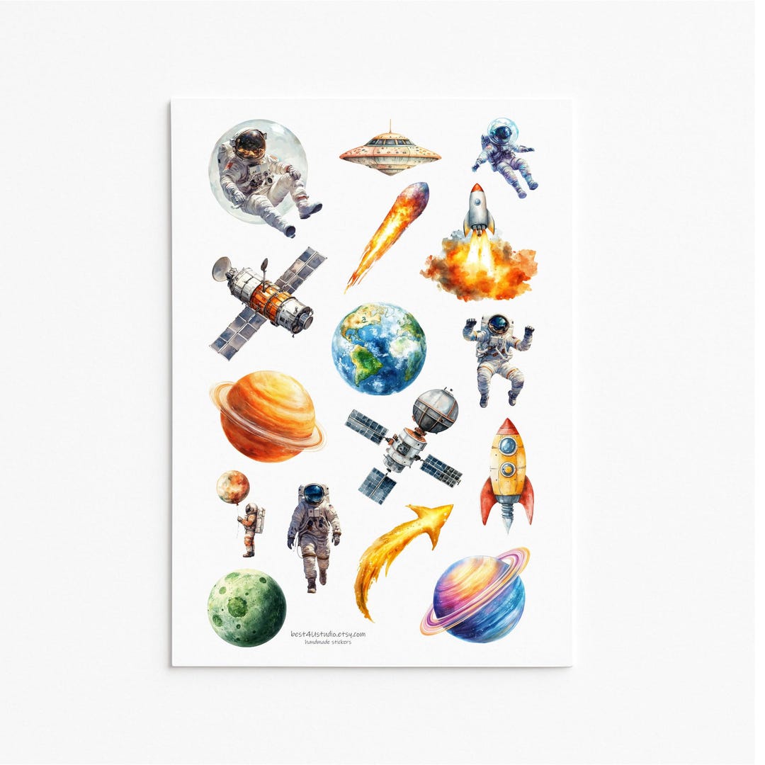 Space Sticker Sheet With Astronauts Rockets Planets Ufos for Journals ...