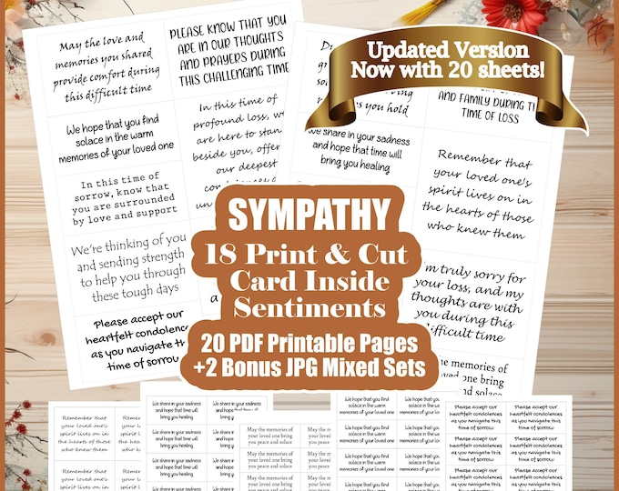 Sympathy Card Inserts Digital Sheet, Sympathy Card Inside Sentiments ...