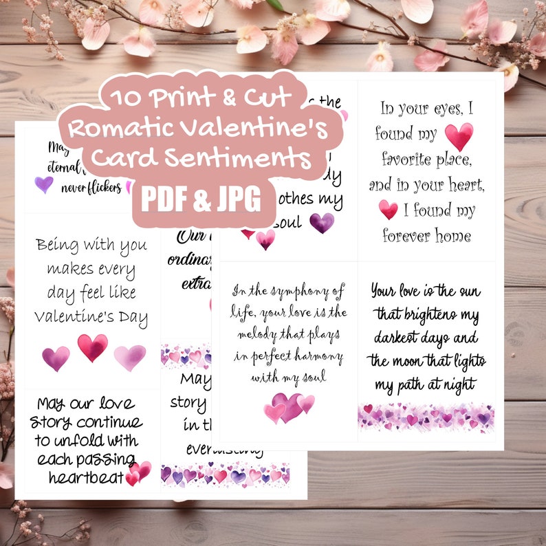 Romantic Valentine Card Making Sentiments Digital Printable Valentine's ...