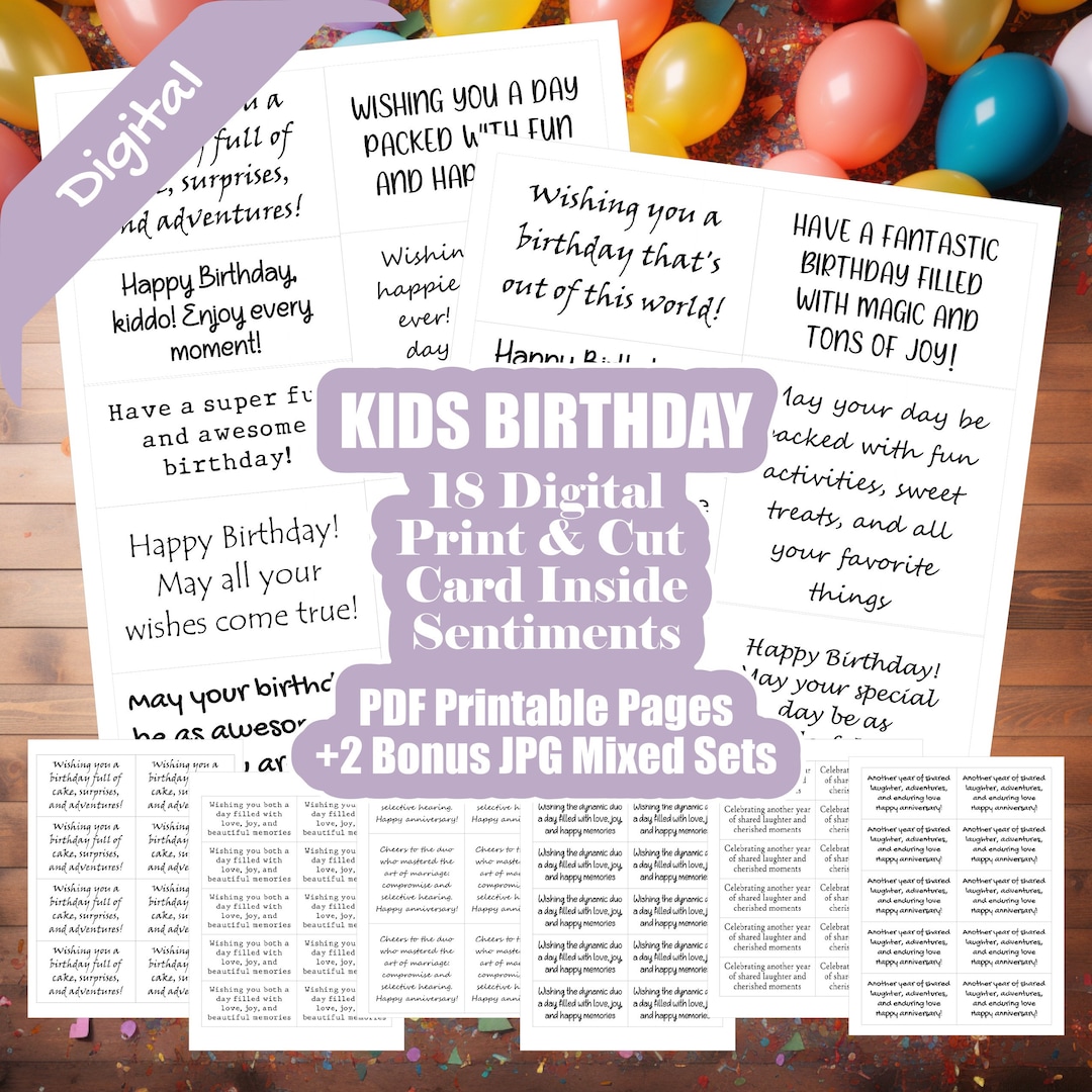 Kid Birthday Card Sentiments - Card Greeting Inserts - Inside Sentiments - Children Birthday ...
