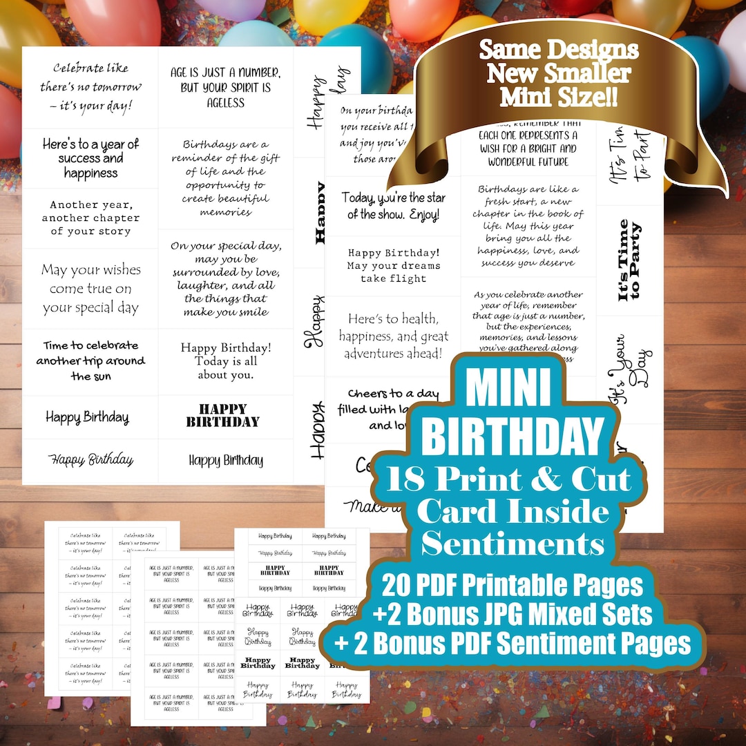 Mini Birthday Card Making Sentiments - Card Greeting Inserts - Birthday ...