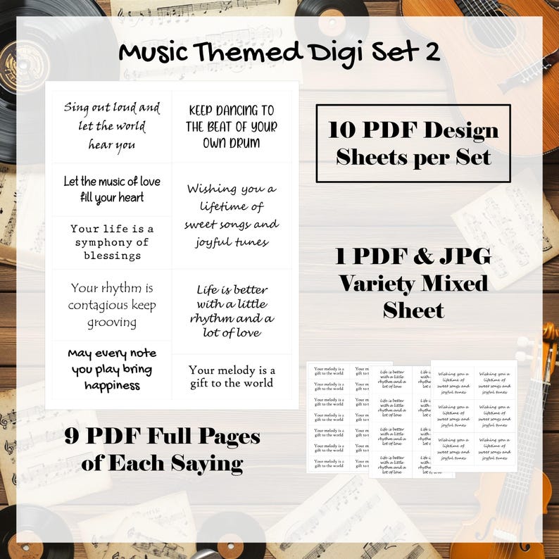 Music Themed Card Sentiments - Digital Card Greeting Inserts ...