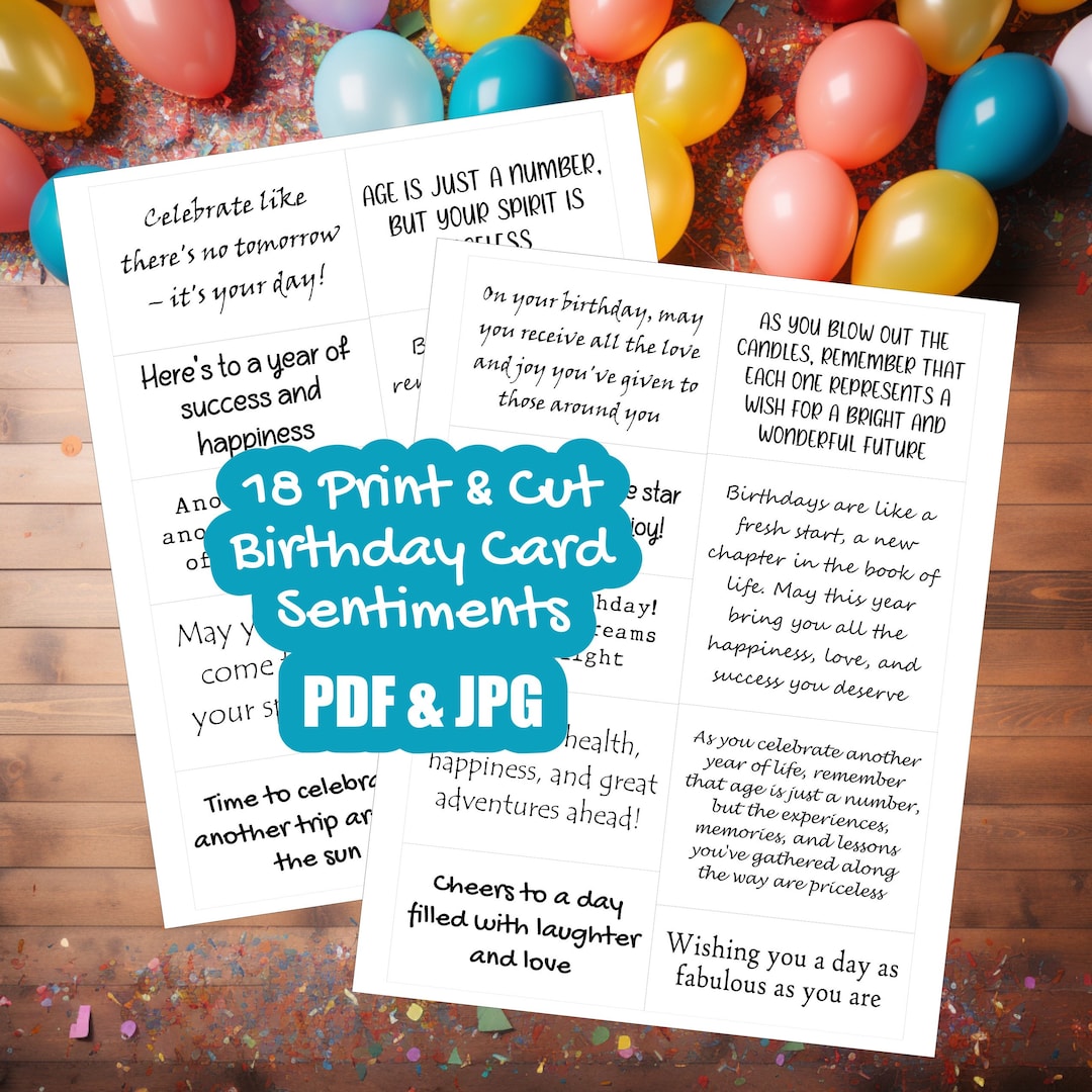 Birthday Card Sentiments Card Greeting Inserts - Etsy