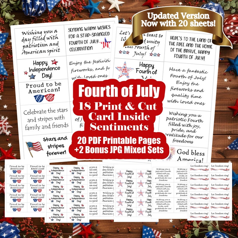 Independence Day Card Making Sentiment Greeting Card Inserts - Time ...